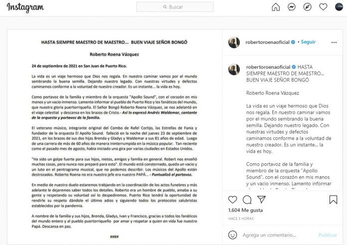 El legendario salsero Roberto Roena muere a los 81 años en Puerto Rico - WIPR